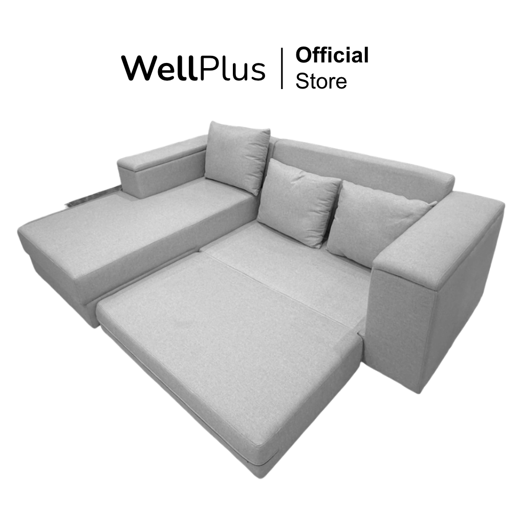 WellPlus โซฟาผ้าปรับนอน L-shape โซฟาปรับนอน 3 ที่นั่ง รุ่น ปรับขนาดได้ นอนสบาย แถมฟรีหมอน 3 ใบ ...