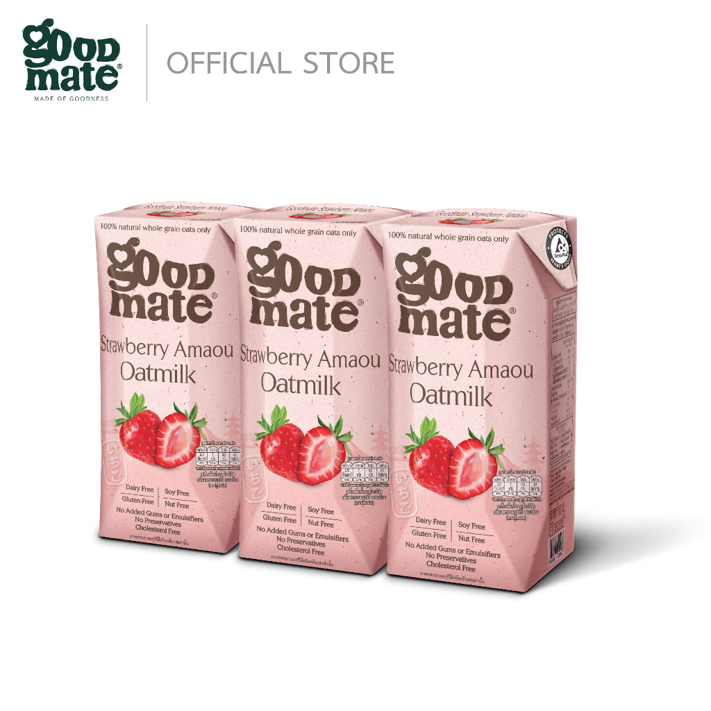 Goodmate Strawberry Oat Milk กู๊ดเมท นมโอ๊ต สูตรสตรอวเบอร์รี่ ขนาด 180 ...