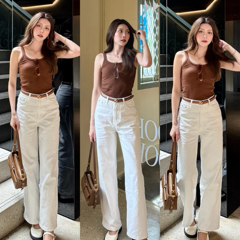 Maple jeans - ยีนส์ทรงกระบอกใหญ่ สีขาว ทรงสวยมาก | Shopee Thailand