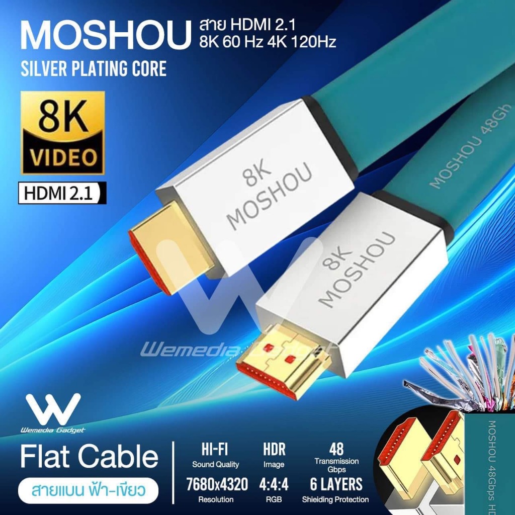 Moshou HDMI Cable สาย2.1 48Gbps 8K @ 60Hz 4K @ 120Hz Ultra High Speed ...