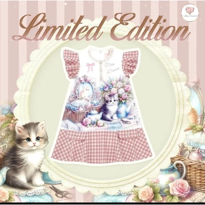 เดรสลายแมวแต่งผ้าทวิส Maria Diamond size M มือ1 | Shopee Thailand
