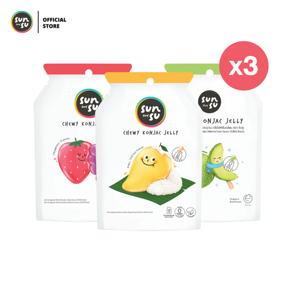 (แพ็ก 3 รวมรส) Sunsu Mixed Set ซันซุ ขนมเยลลี่ รวมรส 3 ซอง รสสตรอว์เบอ ...