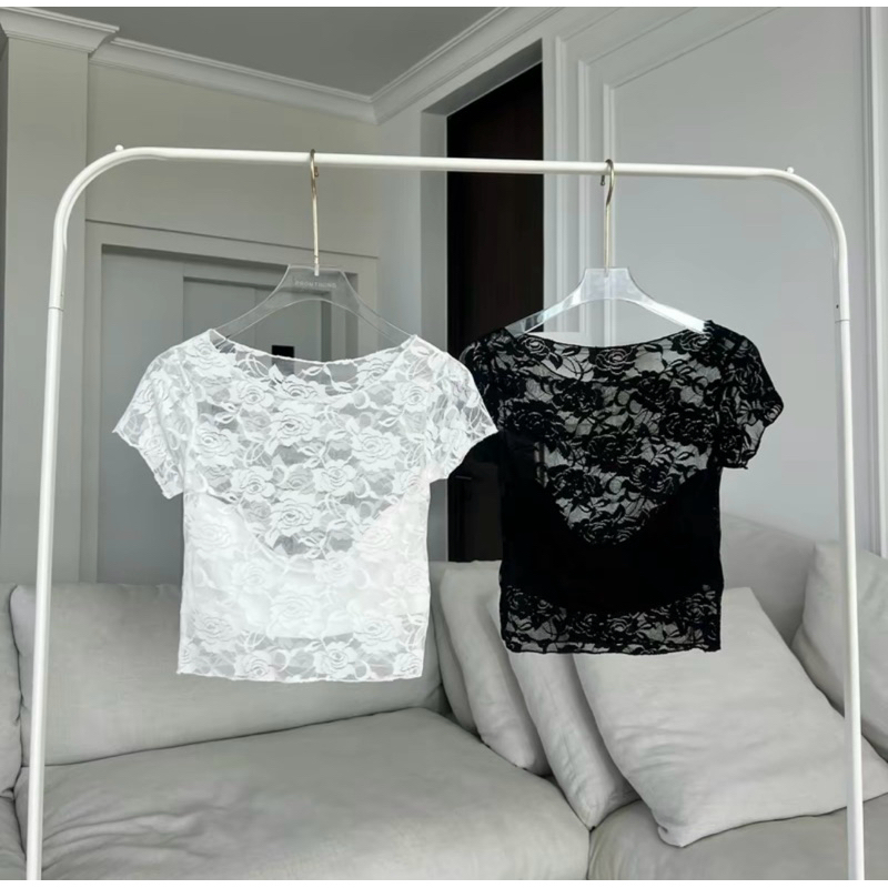 Promthong - เสื้อครอปลูกไม้ซีทรู มือ1 | Shopee Thailand