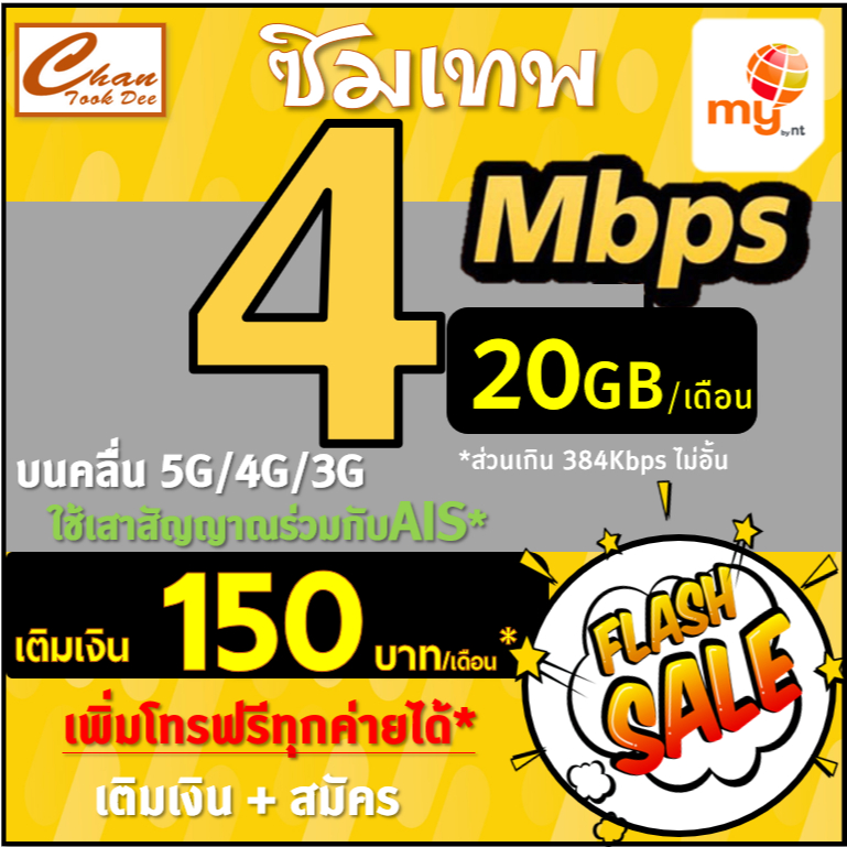 ซิมเทพ ซิมมาย my NT 15Mbps 4Mbps 2Mbps ส่วนเกินไม่อั้น ไม่ลดสปีด ต่อได้12เดือน เติมเงินสมัครโปร ...