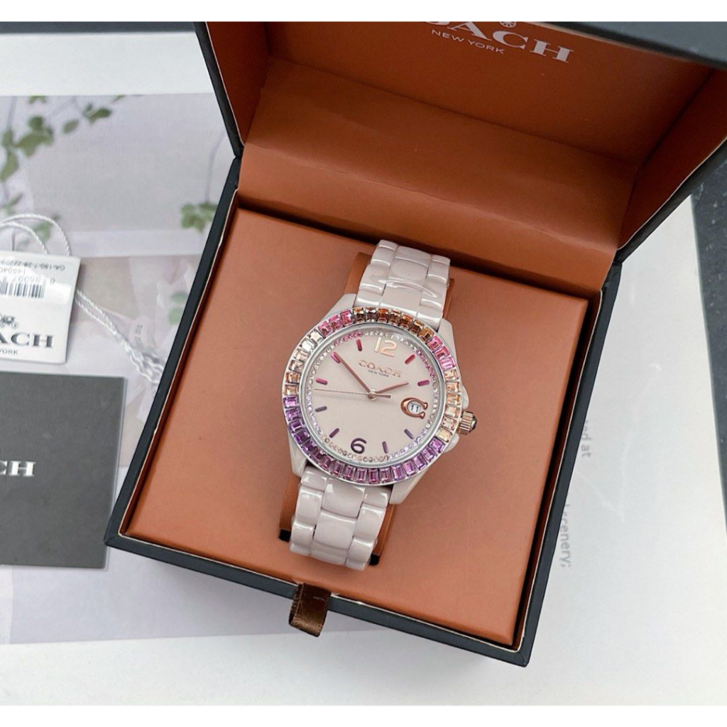 COACH Greyson Crystal Bezel Women’s Blush Ceramic Women’s Watch ...