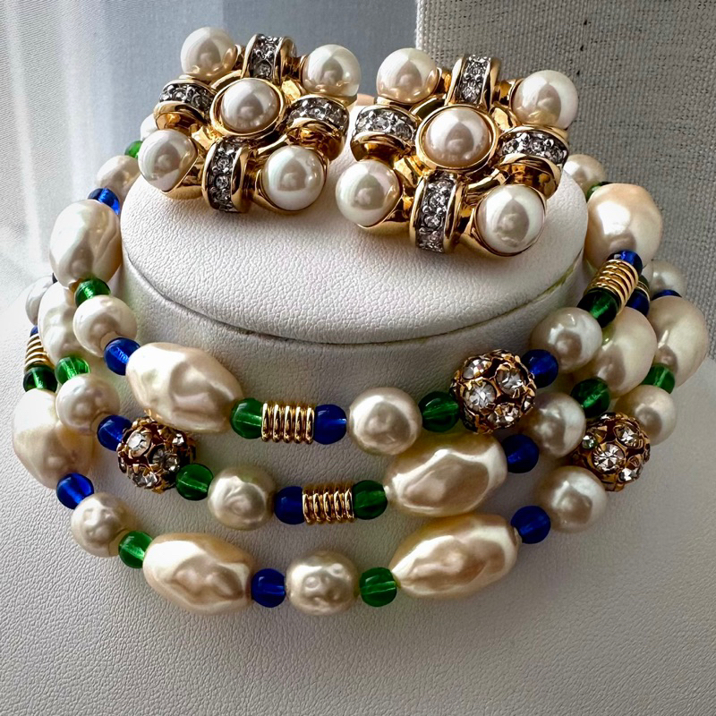 Vintage Givenchy logo clasp baroque heavy pearls long necklace 42 ...