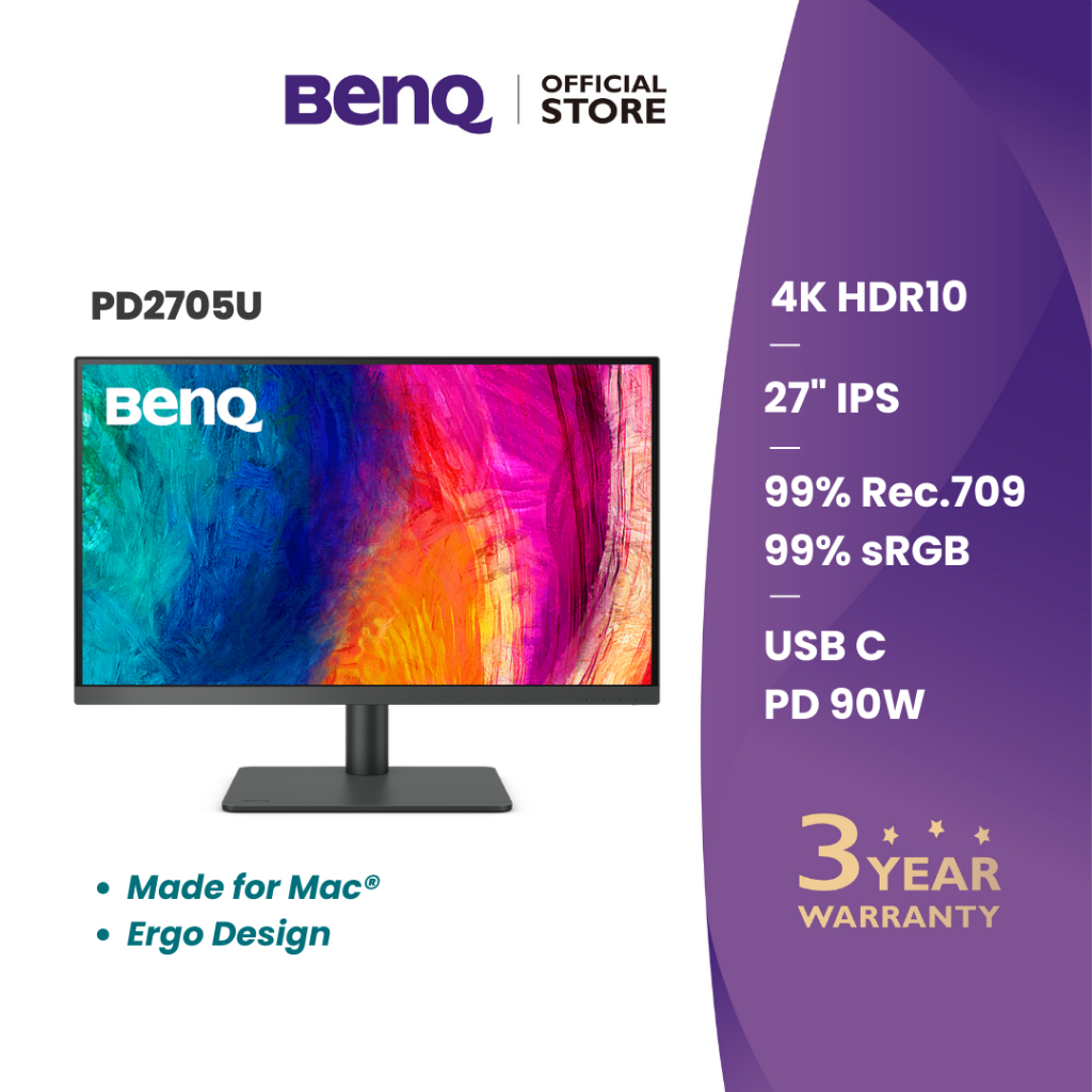 BenQ PD2705U 27นิ้ว 4K HDR10 IPS 99% sRGB USB-C Mac-Ready Designer ...