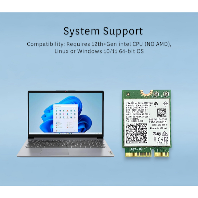 การ์ด WiFi 6E Intel AX211 NGW บลูทูธ 5.3 รองรับ Windows 10/11 (64bit ...