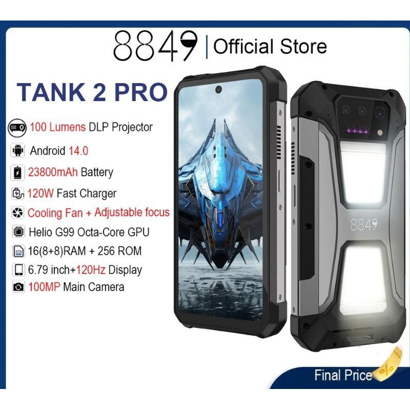 Unihertz tank2 pro แรม 16 รอม 256 GB แบตเตอรี่ 23800 MAh, 120 W fast Chargerหน้าจอ 6.79 นิ้ว FHD ...