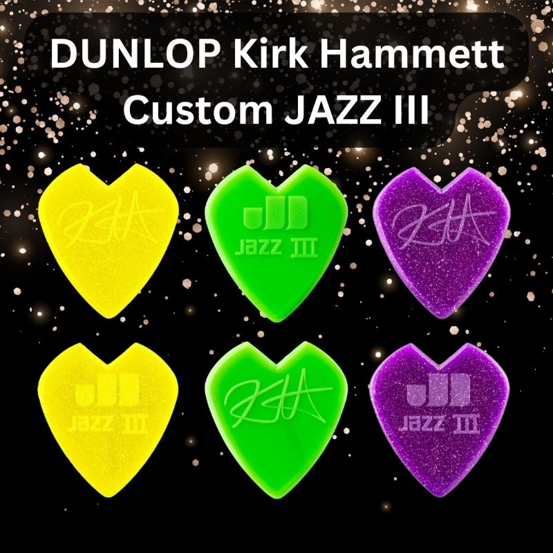 ปิ๊กDunlop รุ่น Kirk Hammett Custom Jazz III : Purple Sparkle Yellow ...