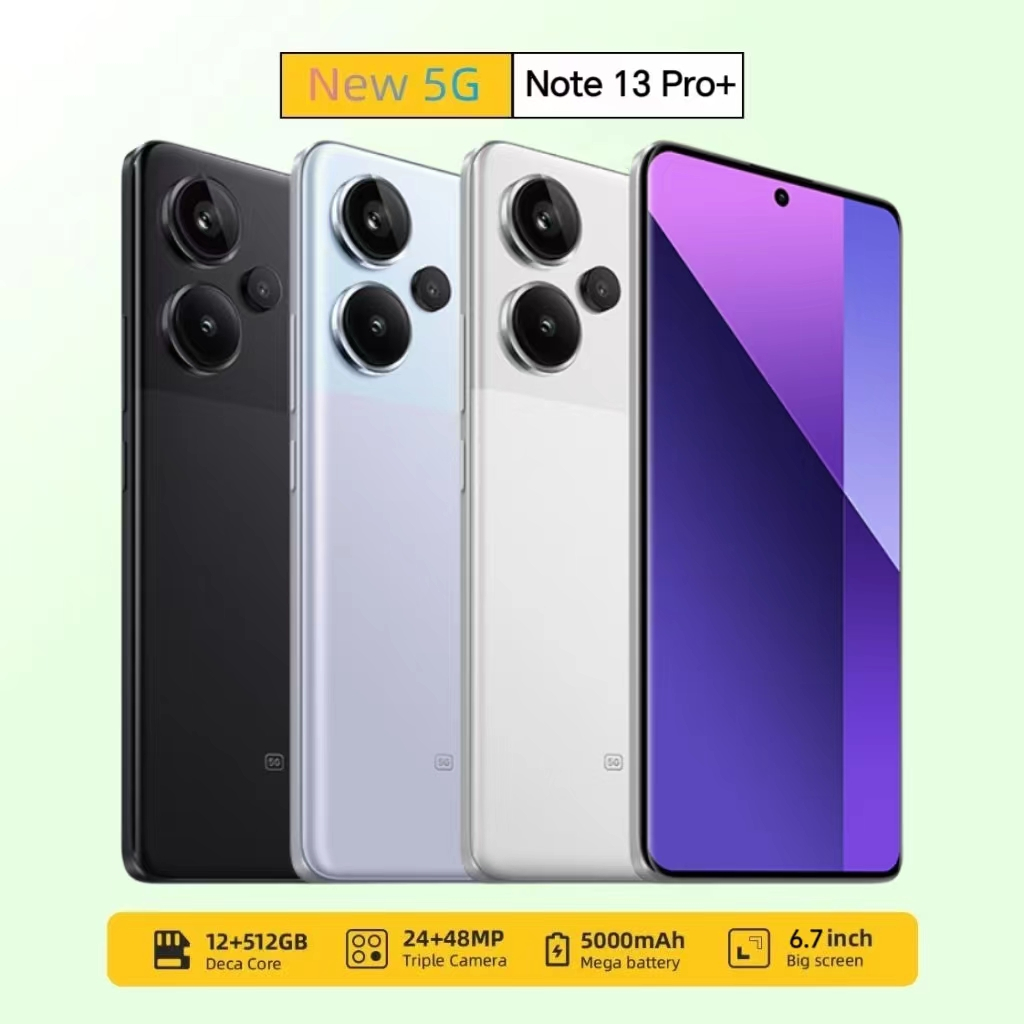 Redni Note 13 Pro + Plus 5G สมาร์ทโฟน 16GB + 512GB 120Hz 200MP Triple ...