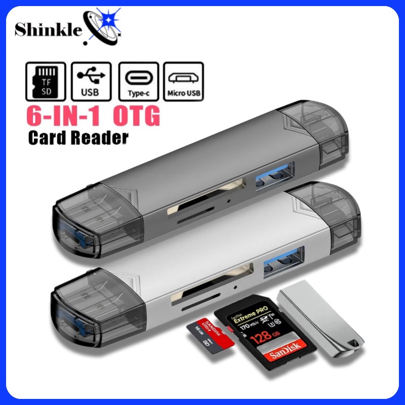 6 in 1 SD TF Card Reader USB Type C USB 3.0 OTG การ์ดหน่วยความจำ TF SD ...