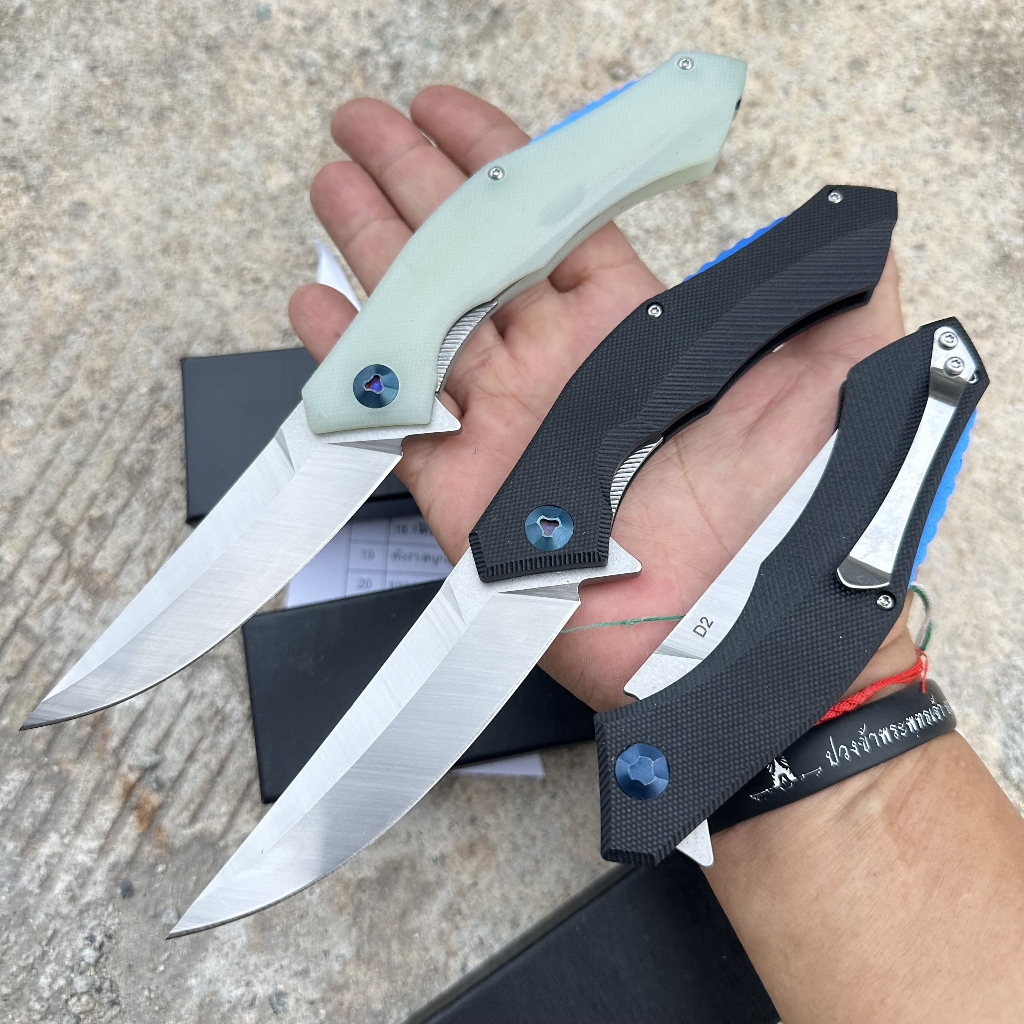 มีดพับ Blue Moon Bend เหล็กD2 ตั้งแคมป์กลางแจ้ง ด้ามจับ G10 Shank ...
