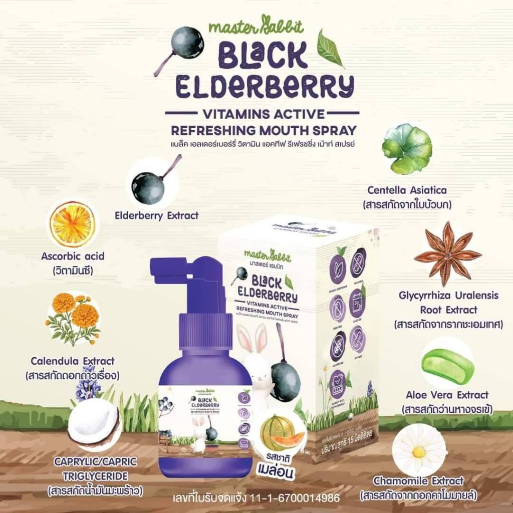 Master Rabbit Black Elderberry Vitamins Active Refressing Mouth Spray แบล็กเอลเดอร์เบอร์รี่ ...