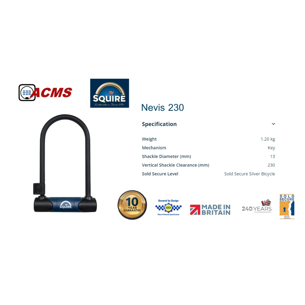 SQUIRE Bike Lock รุ่น Nevis อุปกรณ์ล็อคจักรยานจากประเทศอังกฤษ | Shopee ...