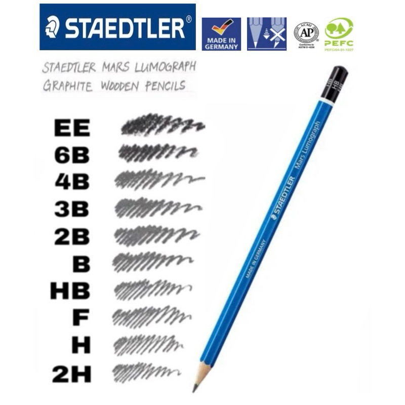 STAEDTLER Mars Lumograph ดินสอ ดินสอเขียนแบบ มีระดับความเข้ม EE 6B 4B 3B 2B B HB F H 2H | Shopee ...