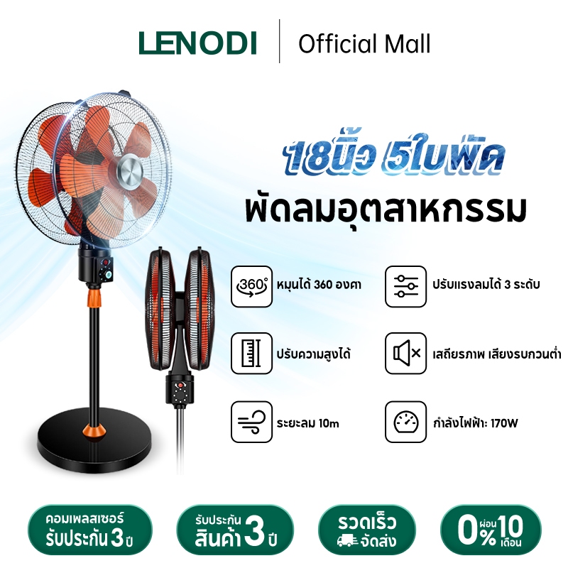 LENODI พัดลมสองหัว ตั้งพื้น หมุนได้ 360 องศา ใช้งานตามแผงขายอาหาร ครัว ...