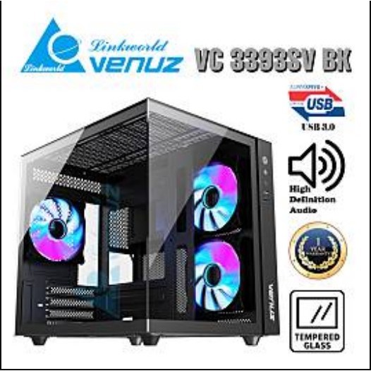 VENUZ micro ATX Tempered Glass Gaming Case SEA VIEW VC 3393SV with 12cm ...