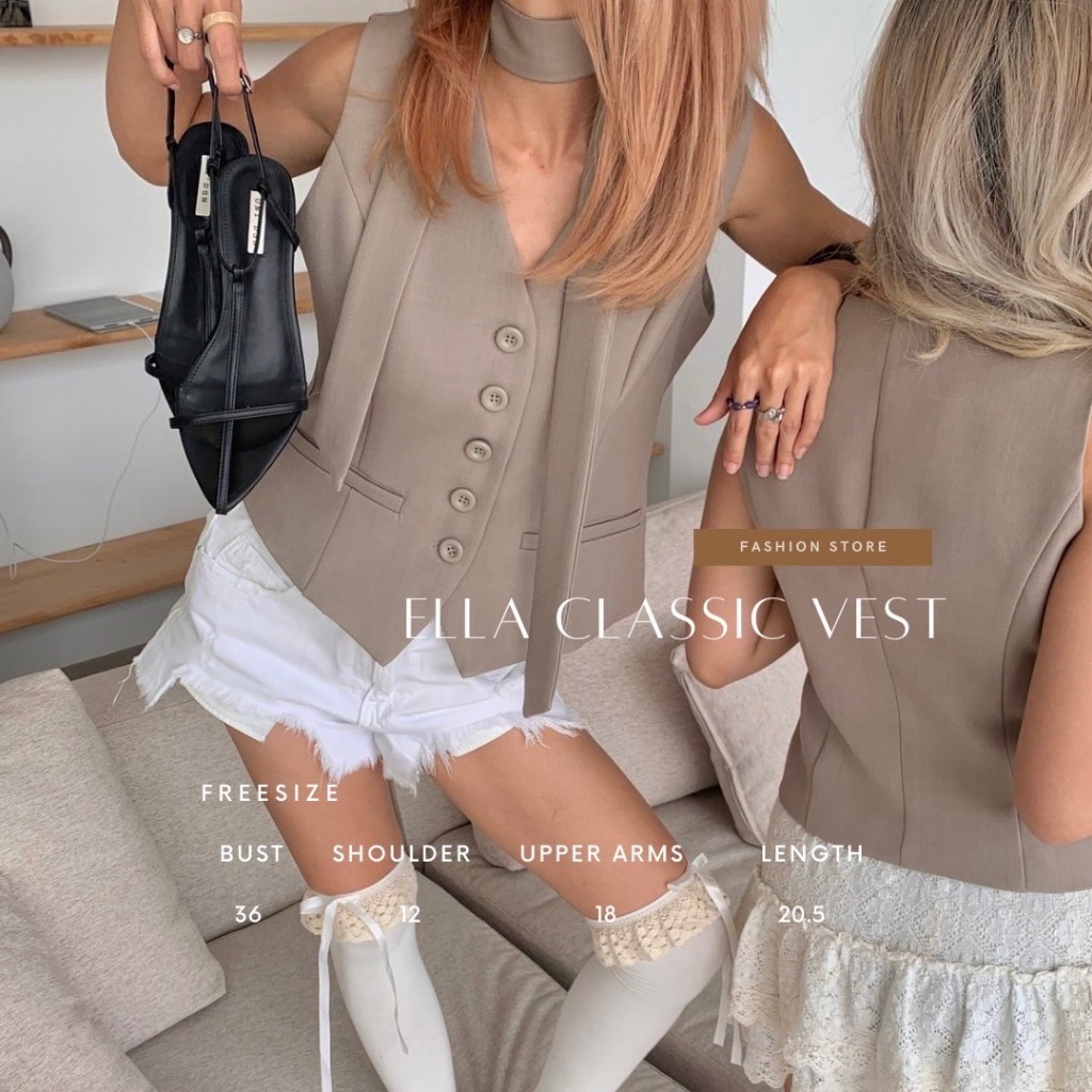 Fashion Store-Ella classic vest(1)(พร้อมส่ง)-เสื้อกั๊ก | Shopee Thailand