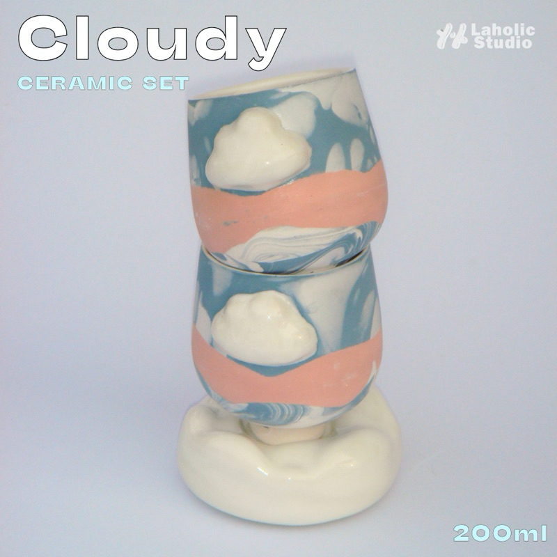 Ceramic cup (cloudy set)เซตแก้วเซรามิกพร้อมที่รอง ทนความร้อนสามารถนำเข้าไมโครเวฟได้ | Shopee ...
