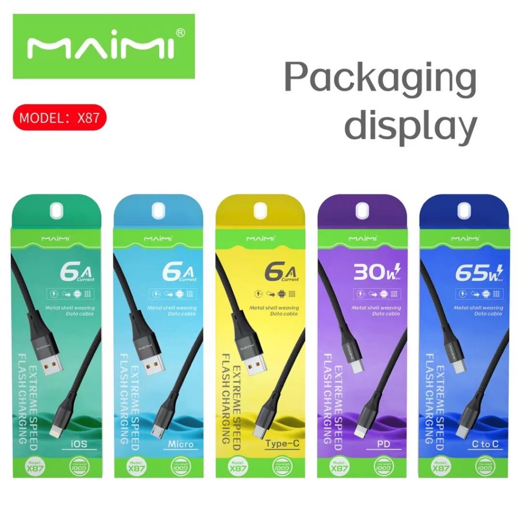 สายชาร์จเร็ว Maimi fast flash รุ่น X87สาย USB ยาว 1 เมตร FOR Type-C PD MICRO Type-C to Type-C ...