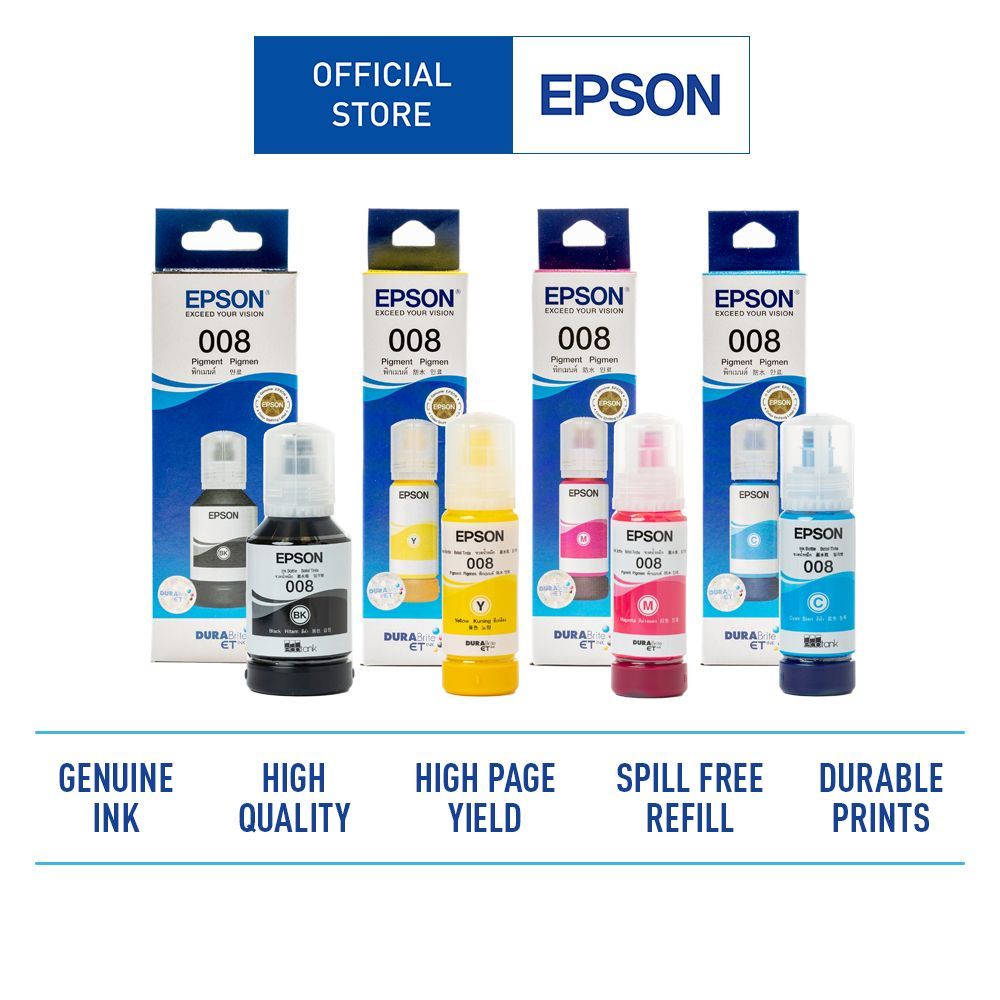หมึกเติม Epson INK 008 Set 4 สี (BK,C,Y,M) (T06G100-400) หมึกแท้100% ...