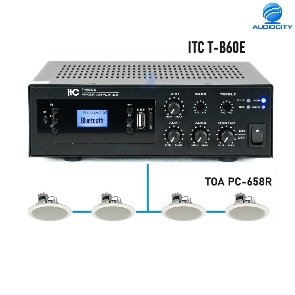 ITC Audio T-B60E+TOA PC-658R ชุดพร้อมใช้งานเครื่องขยายเสียง 60 วัตต์+ลำโพงติดเพดานขนาด 6 นิ้ว 6 ...