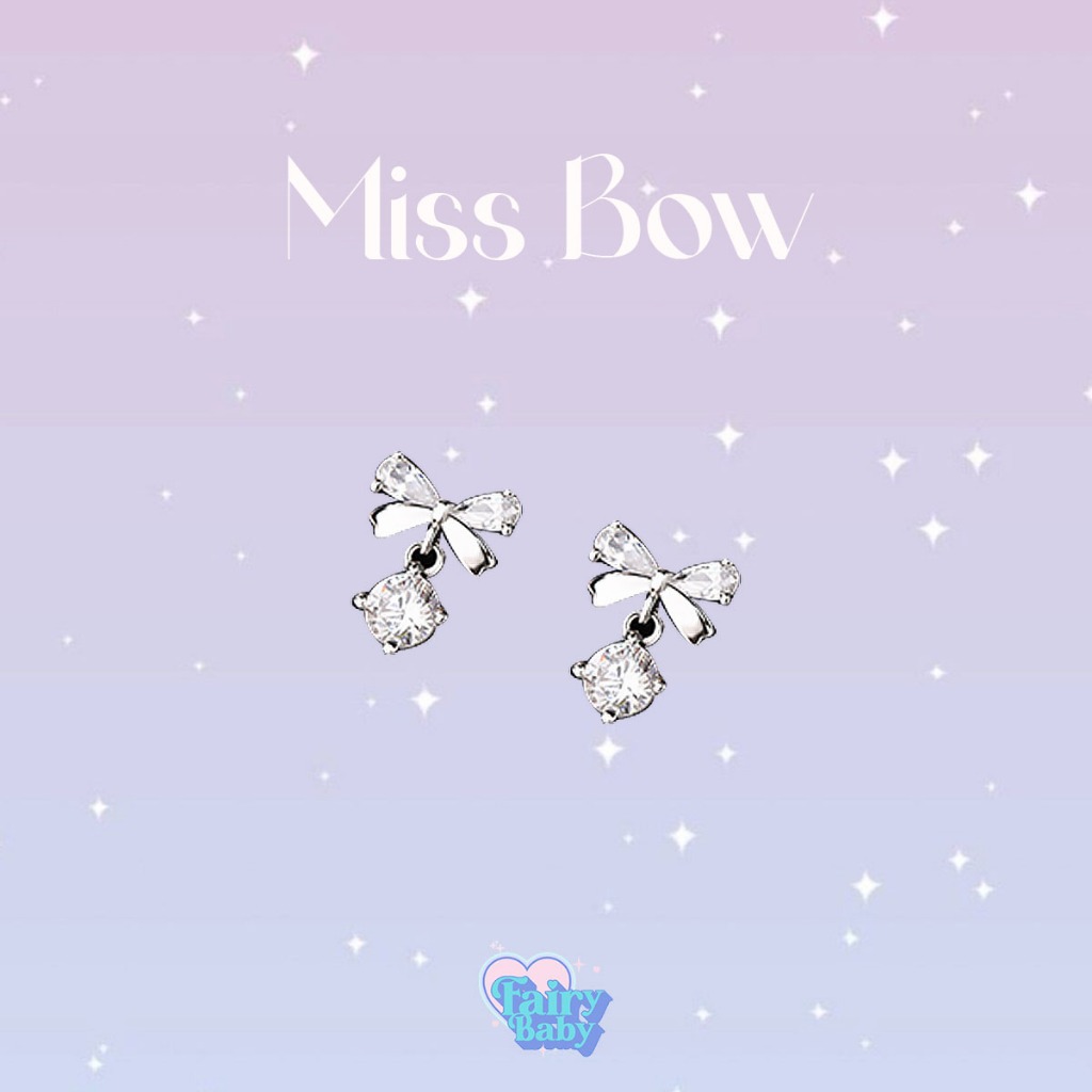 Fairybaby ต่างหู Miss Bow ต่างหู ขนาดกระทัดรัด น่ารัก รูปโบว์สีเงิน ...