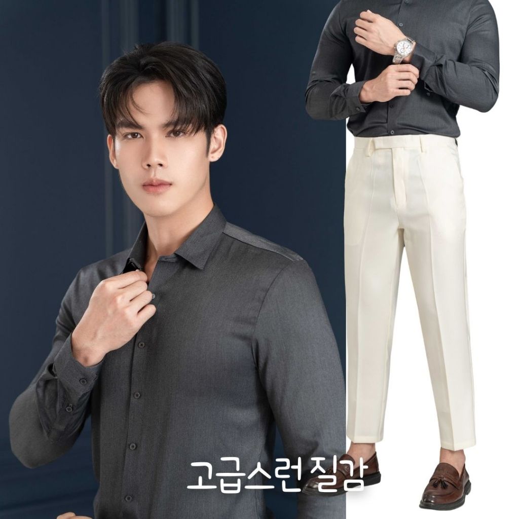 DANDY LABEL เสื้อเชิ้ตคอปก แขนยาว ผ้า Premium ผสมใยไผ่ รุ่น EASY GRAY นุ่มลื่น ยับยาก รีดง่าย ...