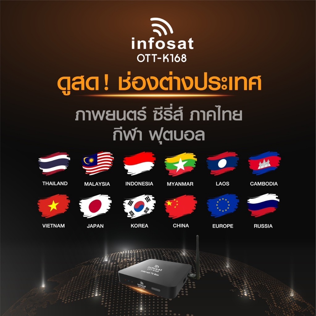 กล่องอินเตอร์เน็ตทีวี INFOSAT รุ่น OTT-K168 พร้อม INFOSAT WiFi Antenna ...
