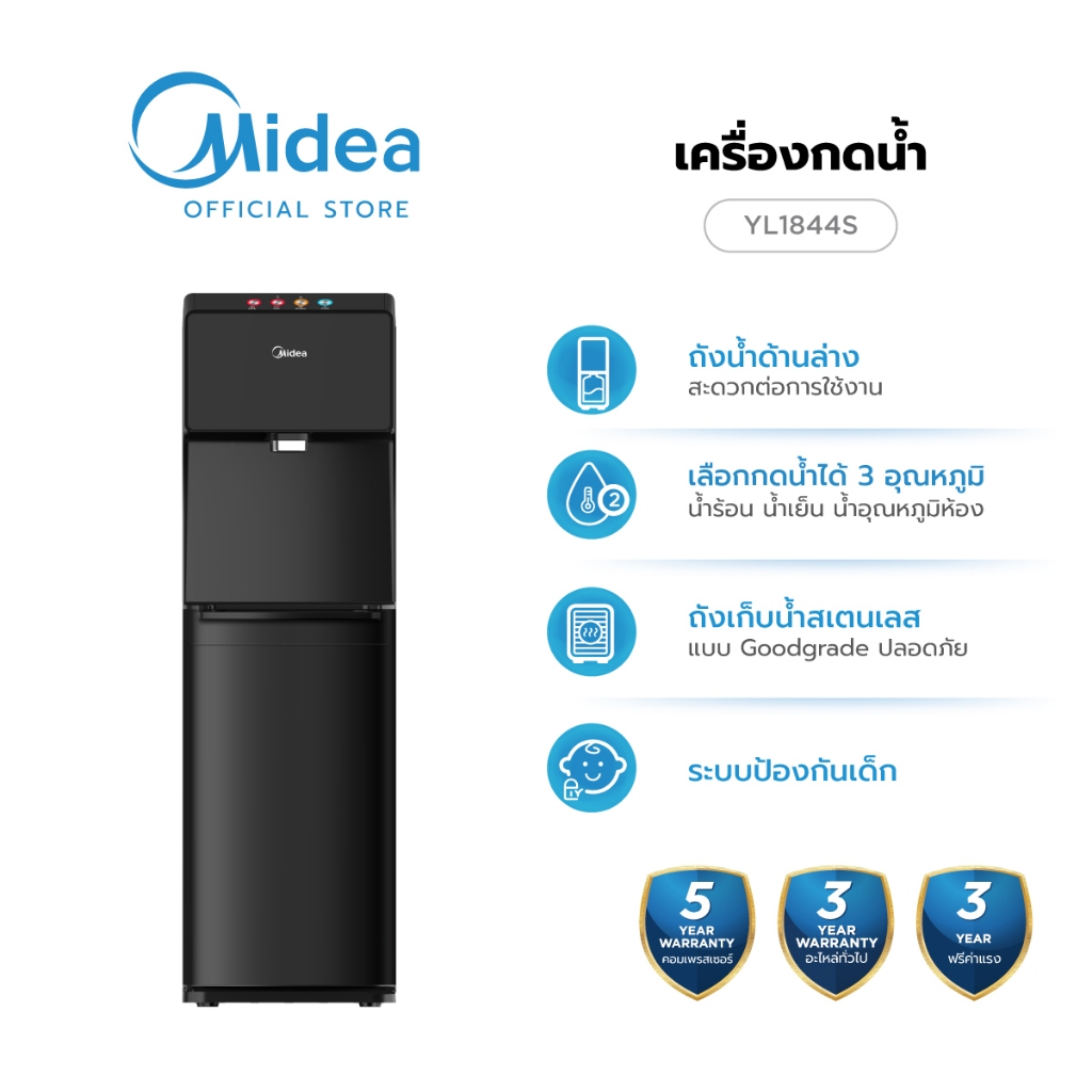 (ส่งฟรีทั่วไทย)Midea ตู้ทำน้ำร้อน-น้ำเย็นไมเดีย 3 อุณหภูมิ (Water ...