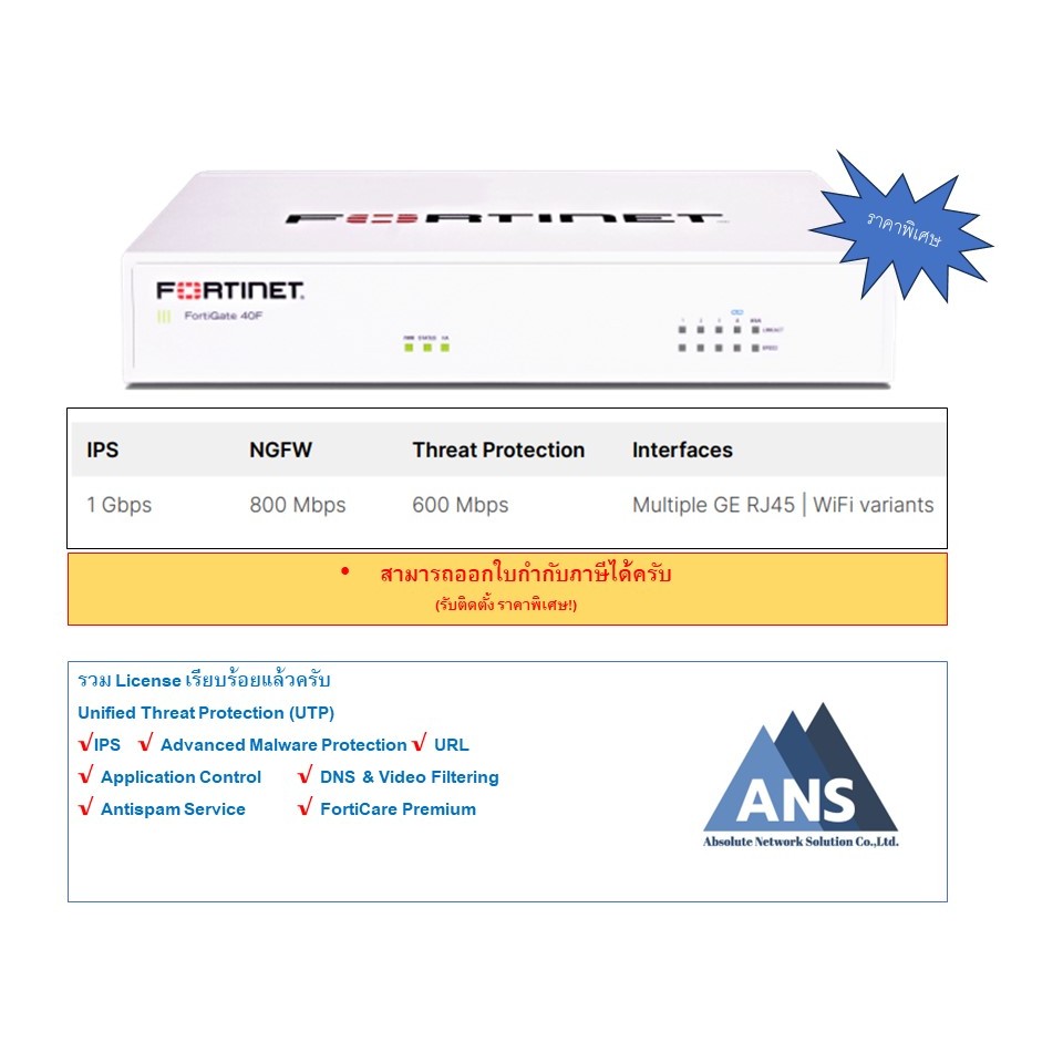 Fortinet FortiGate 40F + พร้อมติดตั้ง | Shopee Thailand