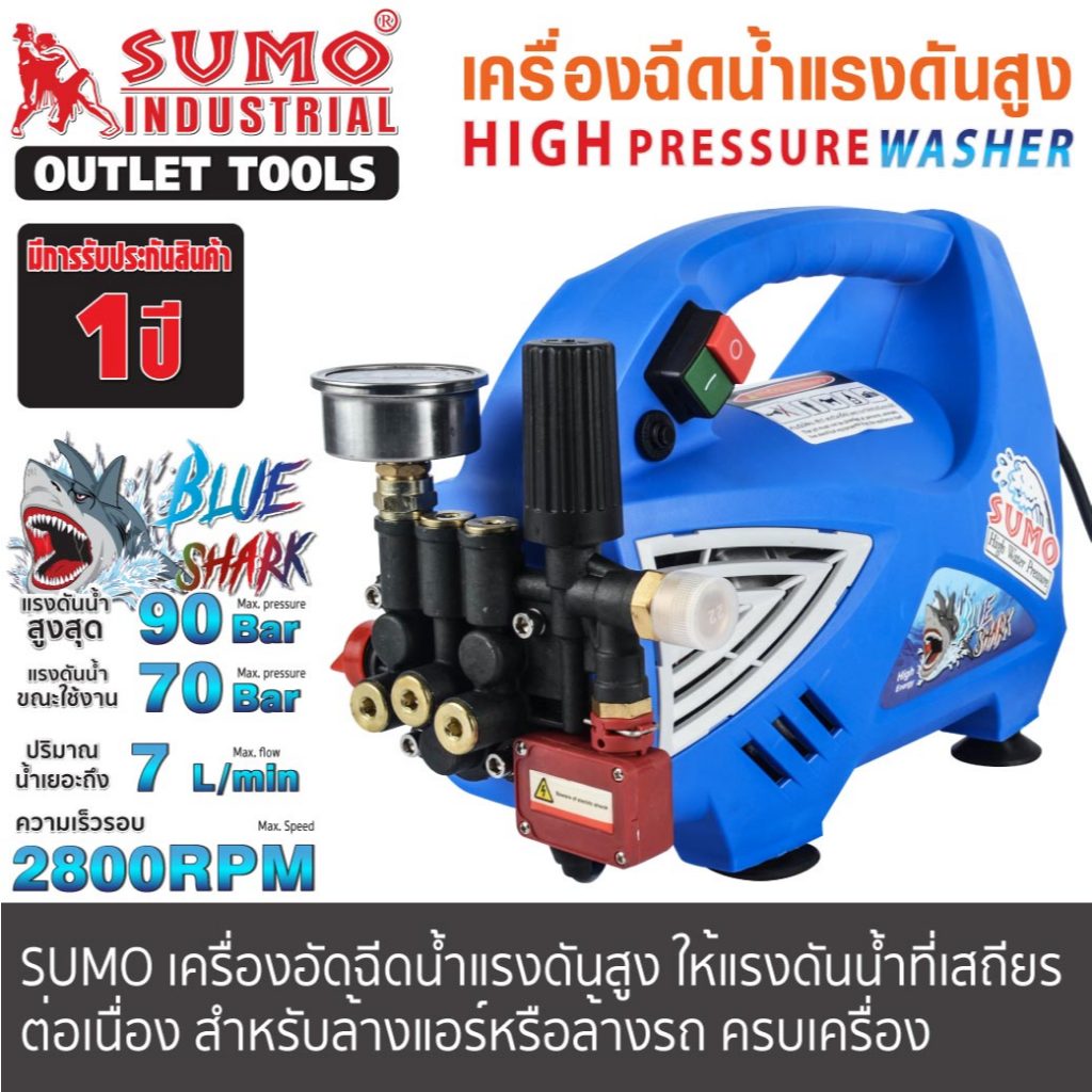 (ประกัน 1ปี) เครื่องอัดฉีดน้ำแรงดันสูง รุ่น Blue shark SUMO แรงดันน้ำ ...