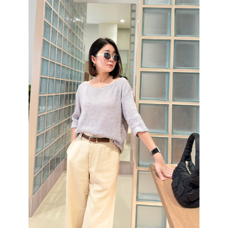 Sandy Top(A223)เสื้อแขนสามส่วนคอปาด ผ้าไหมพรม | Shopee Thailand