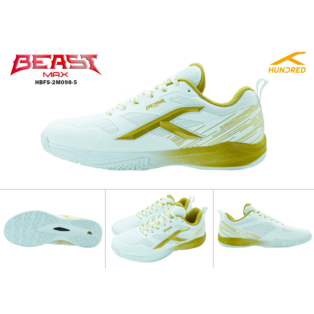 HUNDRED BEAST MAX (HBFS-2M098-5) WHITE/GOLD badminton Shoe รองเท้า ...