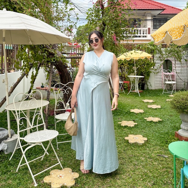 Lady M | Pastel blue dress plussize เดรสสาวอวบแขนกุด ใส่ออกงาน ใส่ดินเนอร์ ใส่เที่ยวคาเฟ่ ...