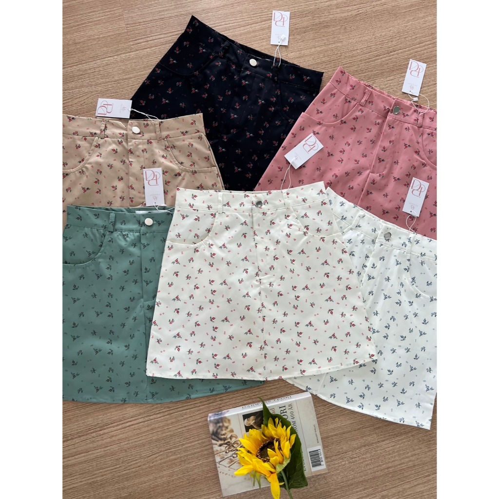 Pradap_brand:กระโปรงสั้นพิมพ์ลายดอกไม้ | Shopee Thailand