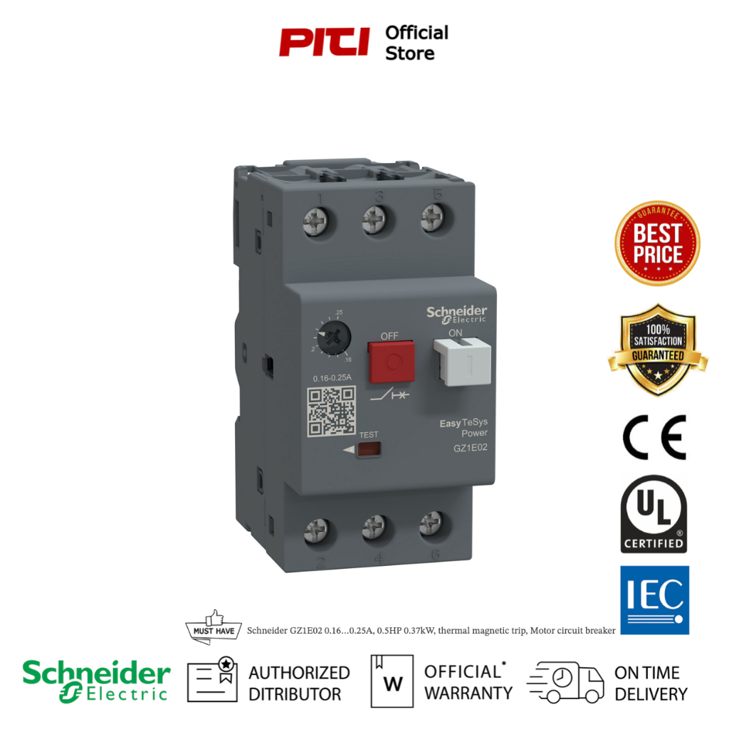 Schneider GZ1E02 0.16…0.25A, 0.5HP 0.37kW, thermal magnetic trip, Motor circuit breaker | Shopee ...