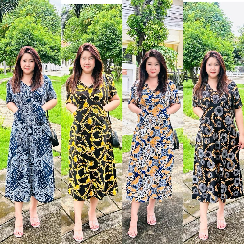 เดรสสาวอวบอ้วน ชุดเดรสสาวอวบ อก 38-50 ผ้าไอทีวาย ไม่ต้องรีด มีกระเป๋า 2 ข้าง dress plussize ...