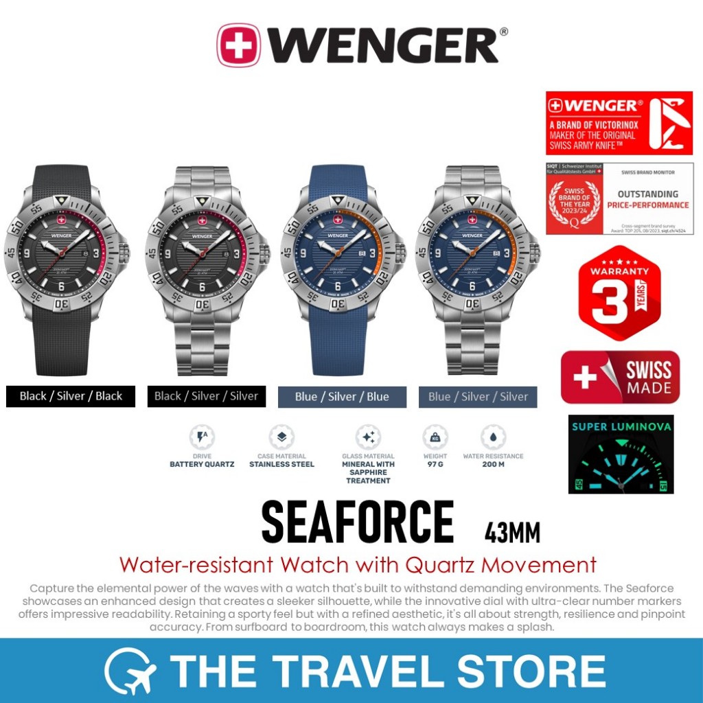Wenger SEAFORCE 43mm Water-resistant Watch with Quartz Movement นาฬิกา ...