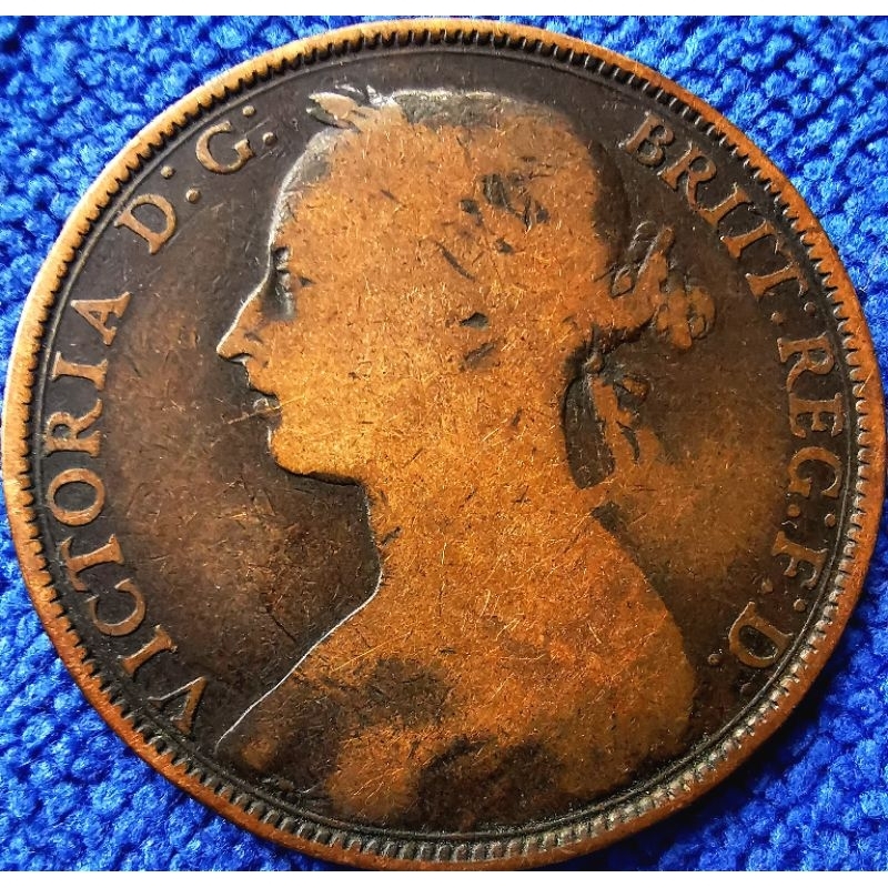 เหรียญ อังกฤษอายุ 130 ปี UK, 1 Penny, (Victoriaตอนสาว), # 2239T, ใช้ ...