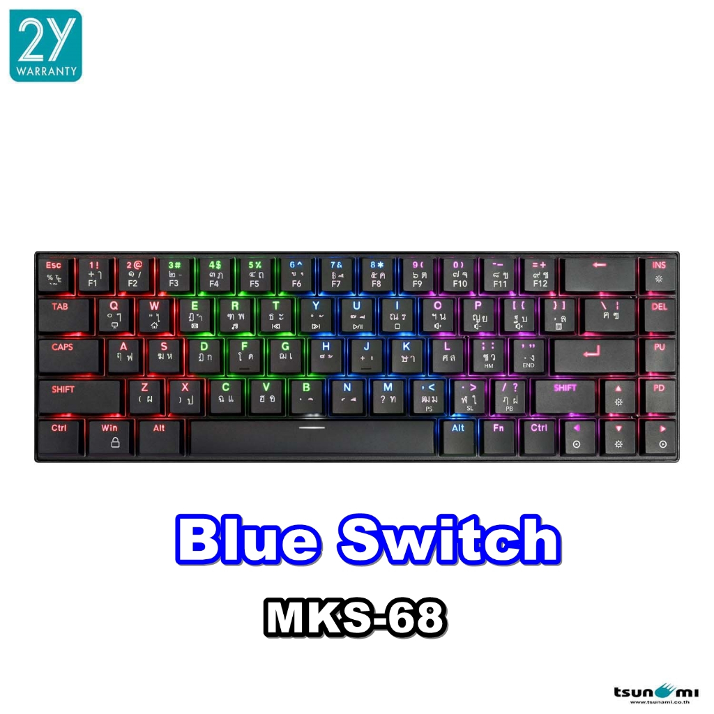 คีย์บอร์ดเกมมิ่ง Tsunami MK-68 / MKS-68 Low-Proflie ขนาด 60% 68 Keys Mechanical คีบอร์ดแมคคานิคอ ...