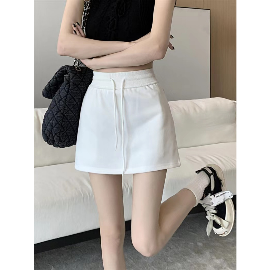 กระโปรงสั้นผ้ายืด ชุดเทนนิสผู้หญิงสีขาวเอวสูงกระโปรงสั้นผ้านุ่มแฟชั่น ...