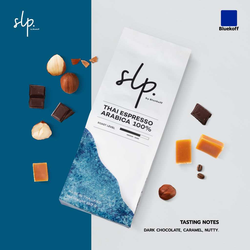 Bluekoff Thai Espresso Arabica 100% (Medium-Dark) แบรนด์ SLP คั่วสด ระดับคั่วกลางค่อนเข้ม (บรรจุ ...
