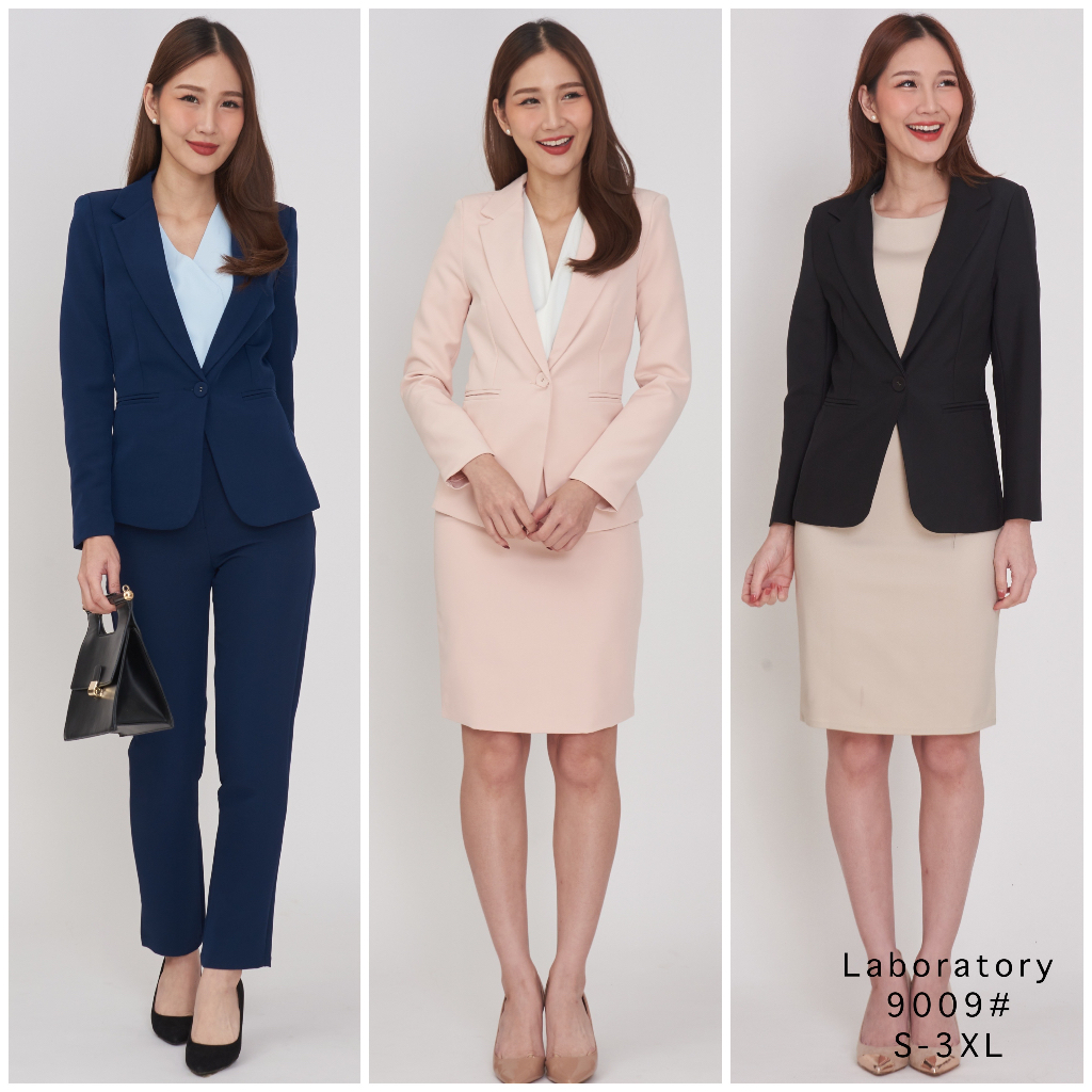 *พิมพ์ LABOSEPP ลด 130 ขั้นต่ำ 1000* เสื้อสูท 9009# basic blazer สูทคอปกปลายมนมีไซส์ S -3XL ...
