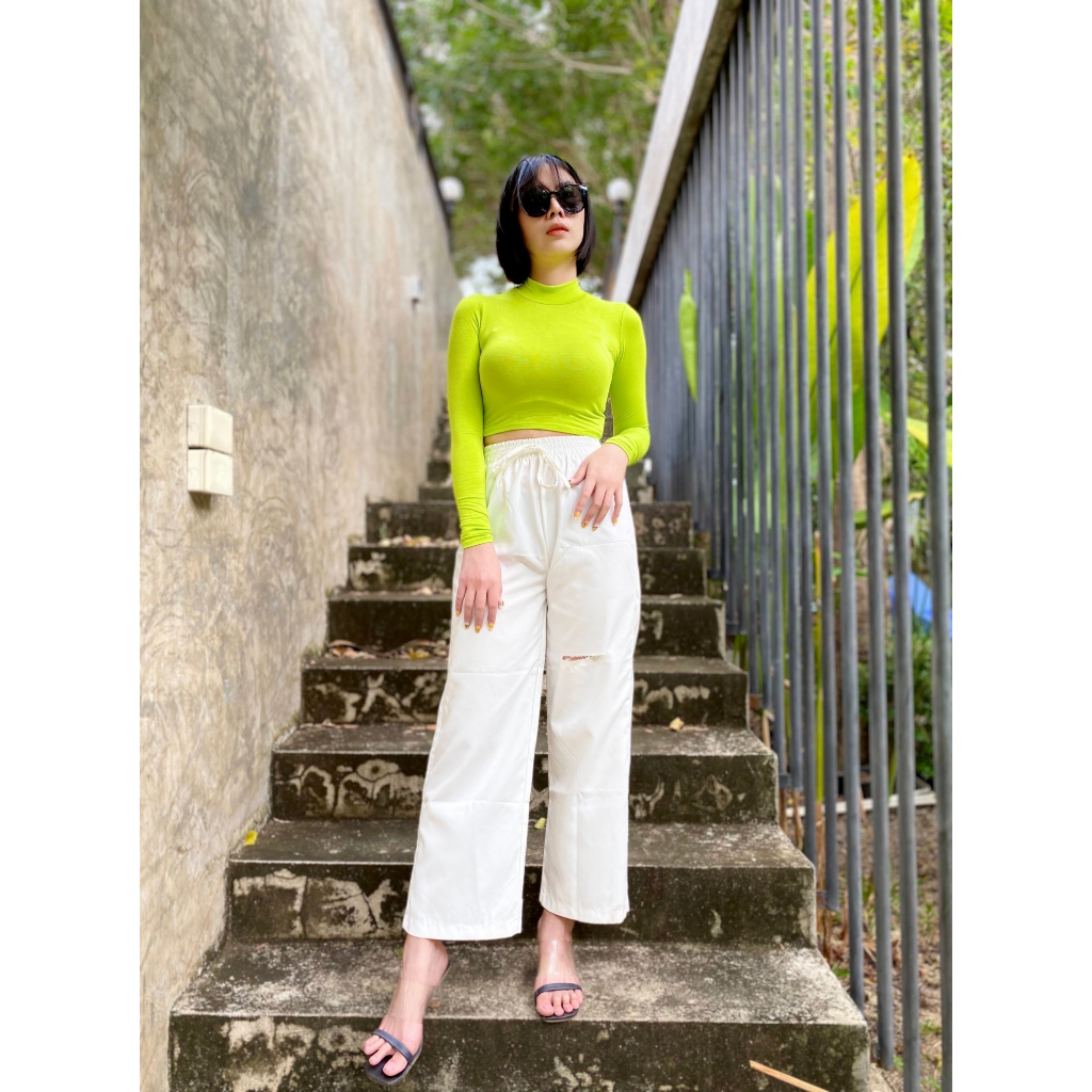 🌈Spinny House🌈 เสื้อคอเต่า ครอปแขนยาว💕 เสื้อคอเต่าแขนยาว ผ้าเรยอน ครอปคอเต่า‼️ยาว14' เสื้อเรยอน ...