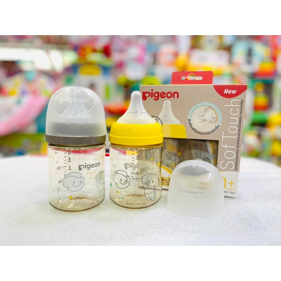 Pigeon พีเจ้น ขวดนมคอกว้างสีชา PPSU ขนาด 5 Oz. พร้อมจุกเสมือนนมมารดา รุ่น SofTouch ขนาด SS ...