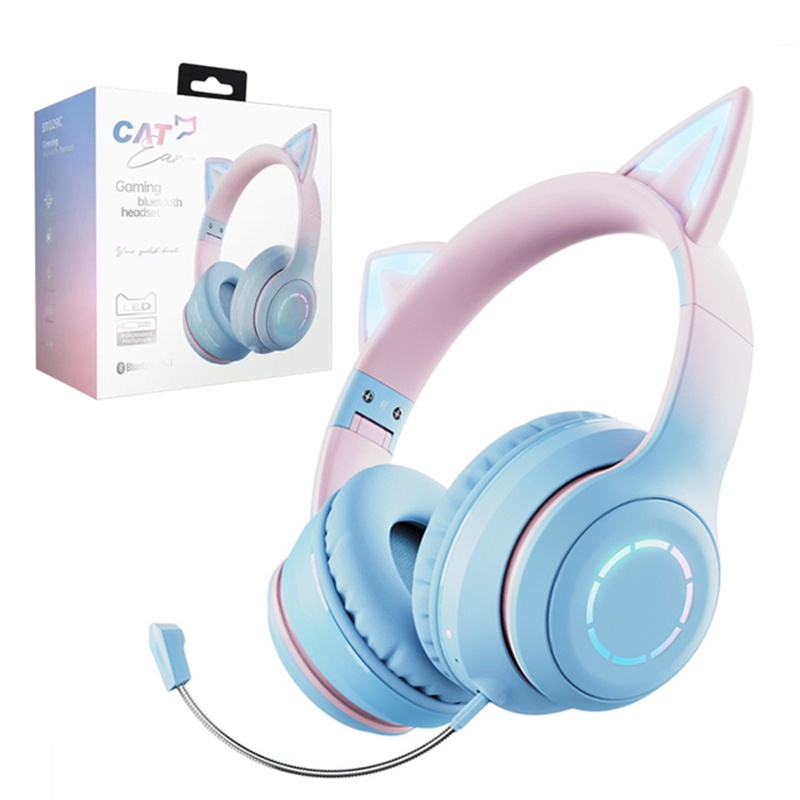 Yulozea หูฟังบลูทูธไร้สาย หูแมวสีชมพู Gaming Headset RGB Light 7.1 หู ...