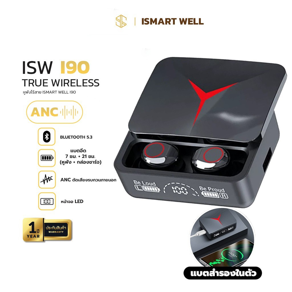 หูฟังไร้สาย หูฟังบลูทูธรุ่นISW I90 คุณภาพดี เบสหนัก มีหน้าจอแสดงเปอร์เซ็นแบตเตอรี่ ไมโครโฟนในตัว ...