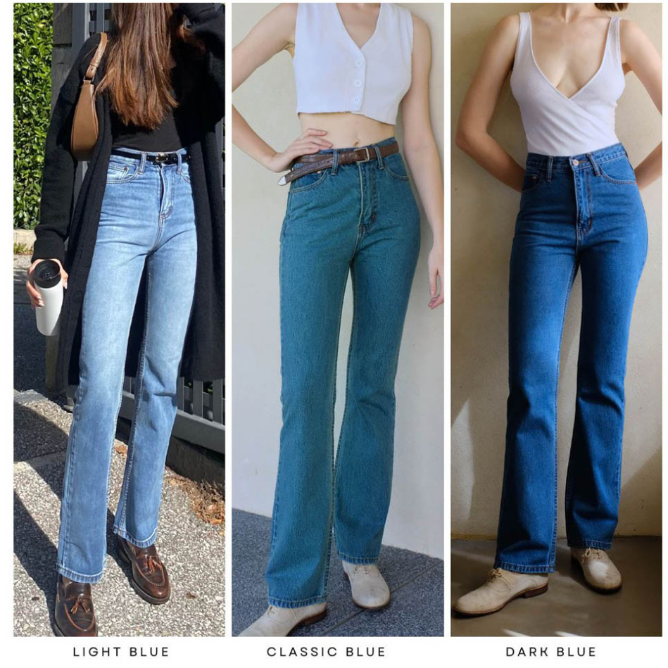 KANDA JEANS : Baby Blue Jeans S-3Xl กางเกงยีนส์เอวสูงขายาวทรง Bootcut ...